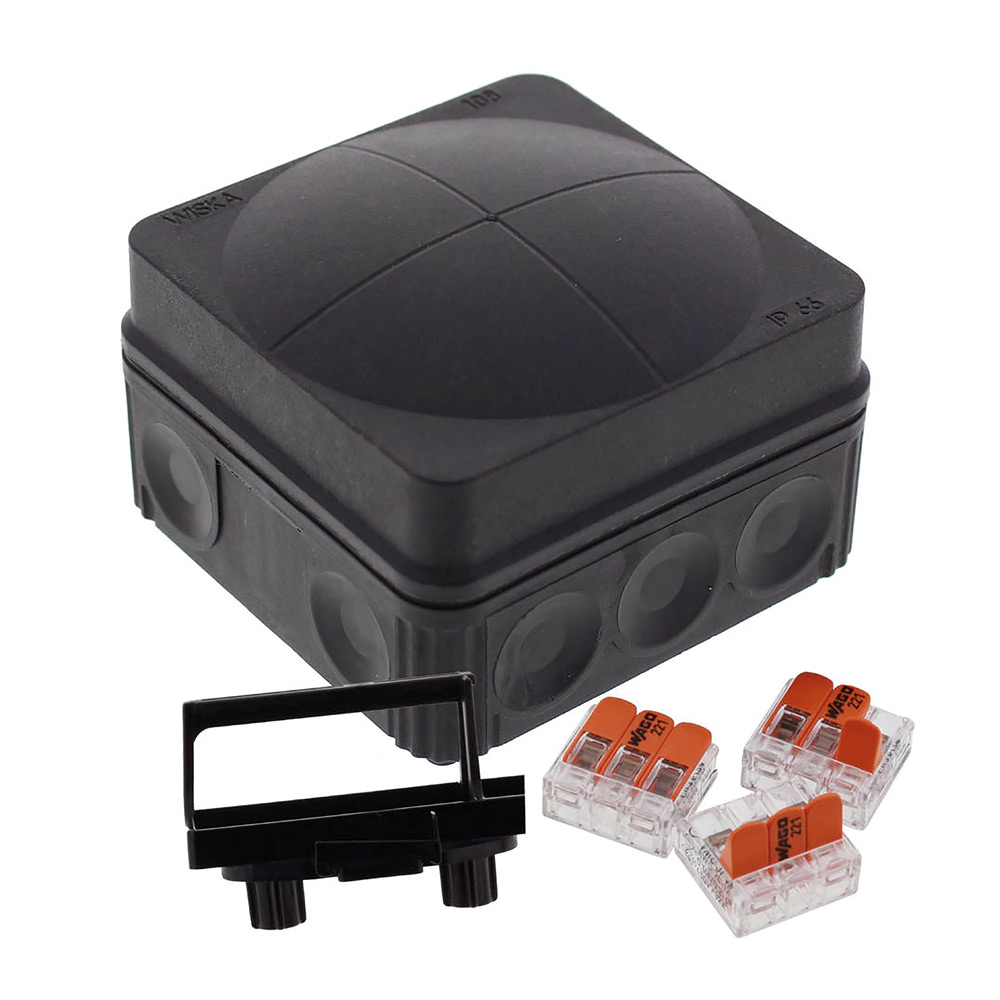 Avenue Combi Junction Box Wago Connectors Black | Medlocks.co.uk